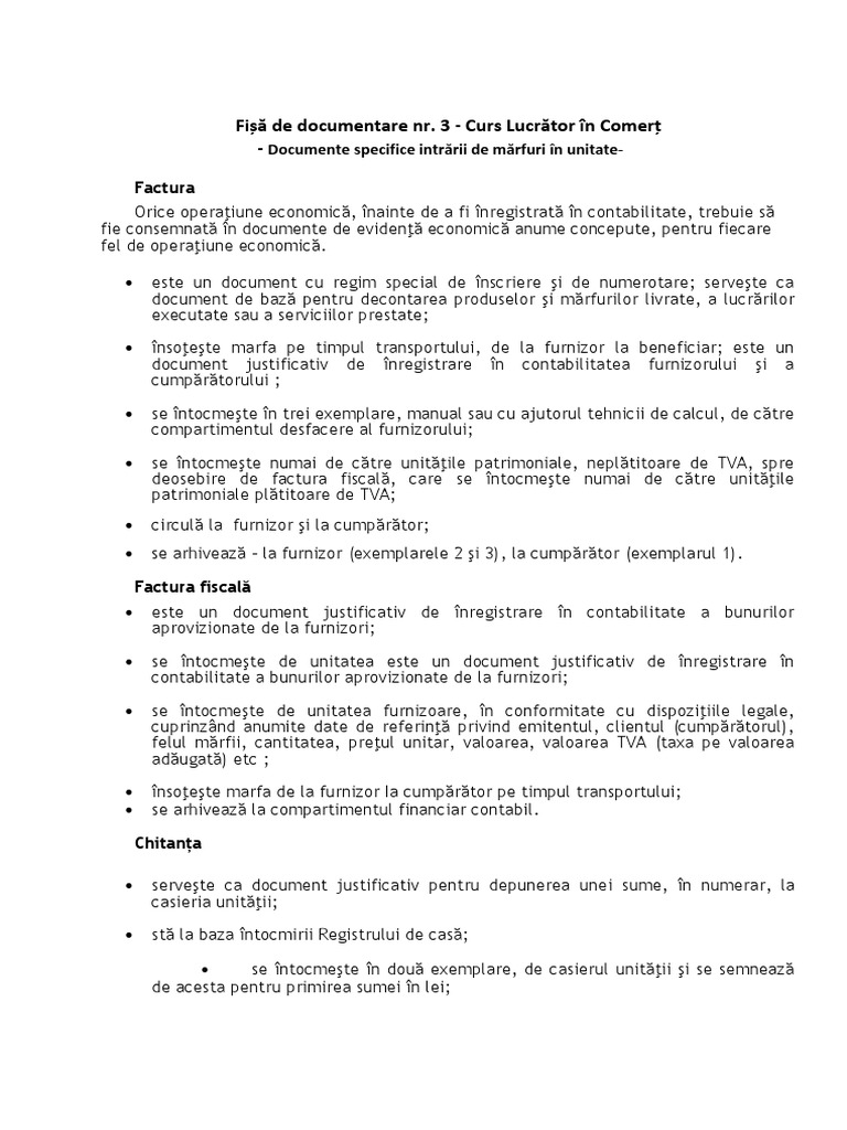 Fisa de Documentare Nr. 3 Curs Lucrator in Comert | PDF