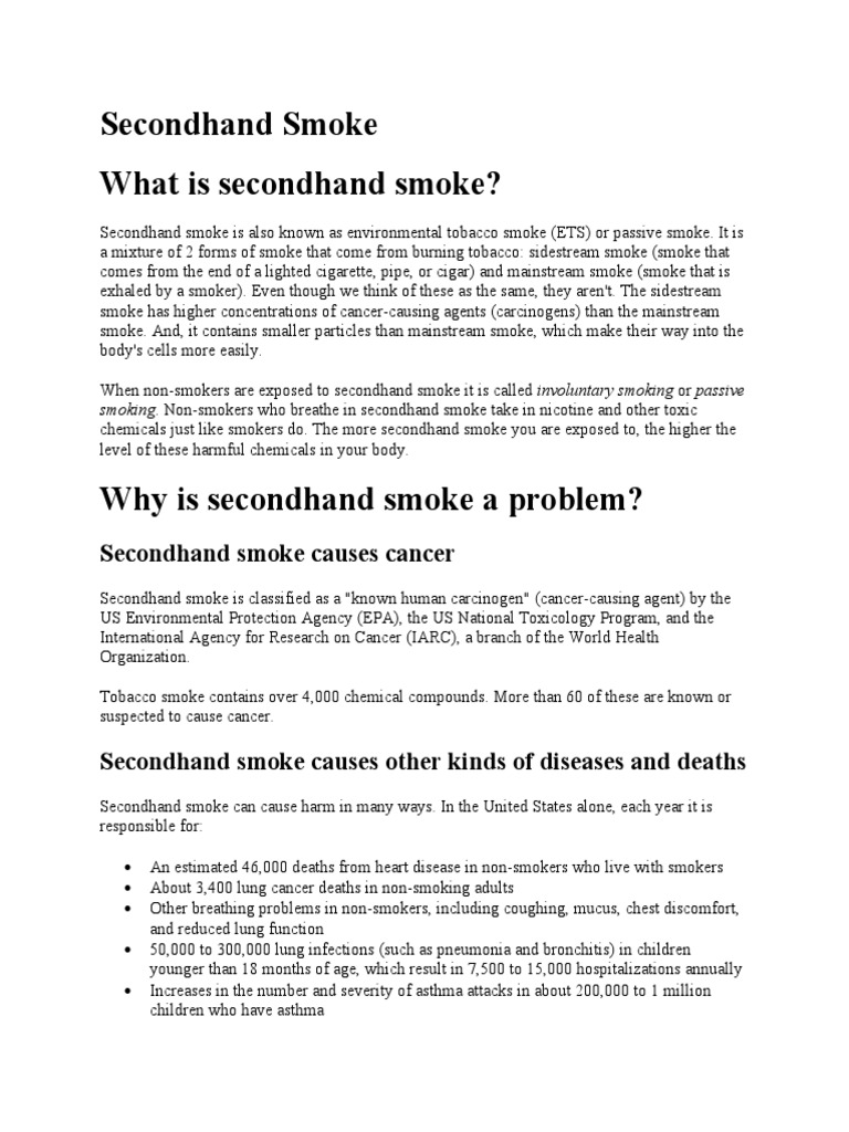 Secondhand Smoke What Is Secondhand Smoke? | PDF | Smoking | Smoke