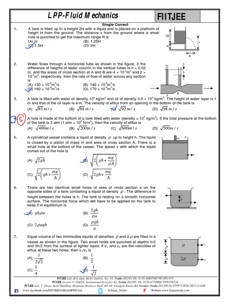 LPP-Fluid Mechanics: Fiitjee | PDF | Pressure | Force