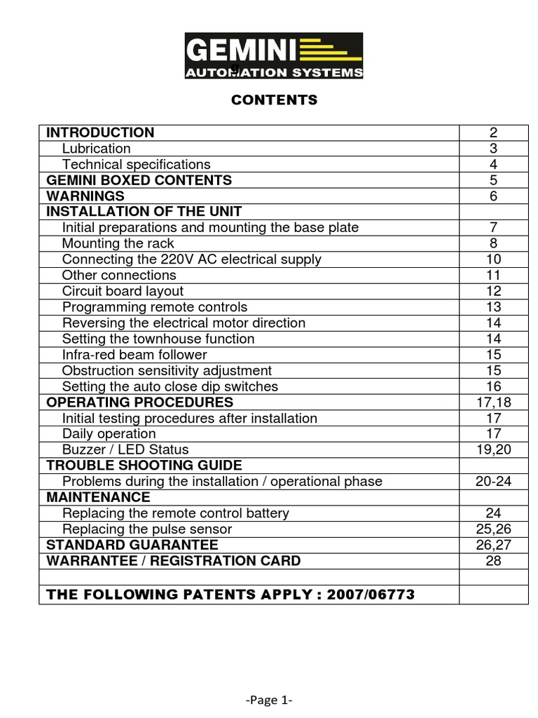 Gemini Gate Motor Installation Manual | PDF | Switch | Electrical Connector