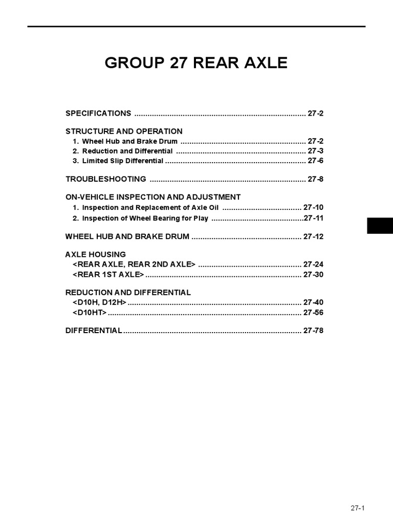 Group 27 Rear Axle: 1. Wheel Hub and Brake Drum 2. Reduction and ...