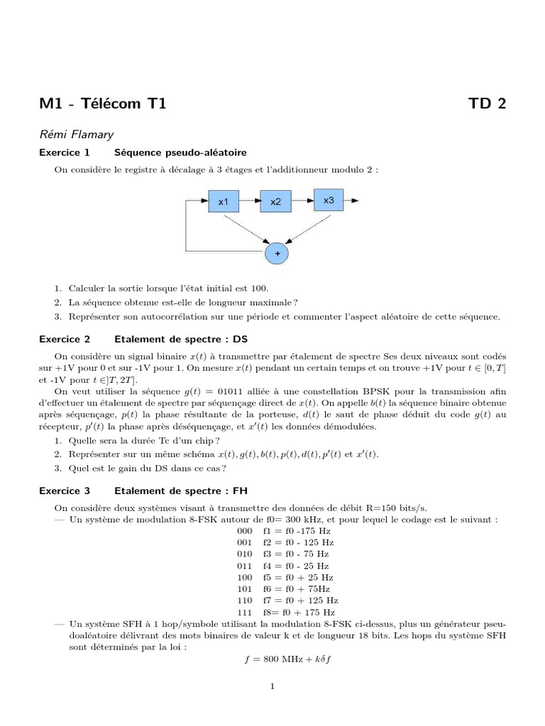 M1 - Télécom T1 TD2: Rémi Flamary | PDF | Radio | Radiocommunication