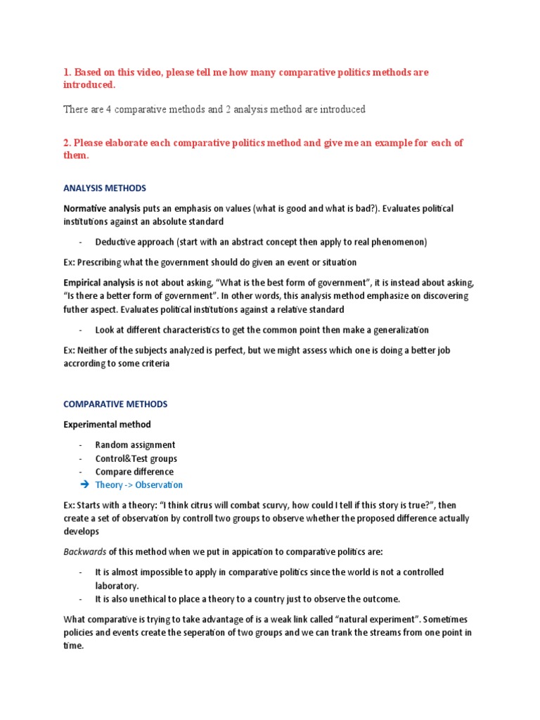 Four Methods of Comparative Politics Analysis: An Overview of Normative ...