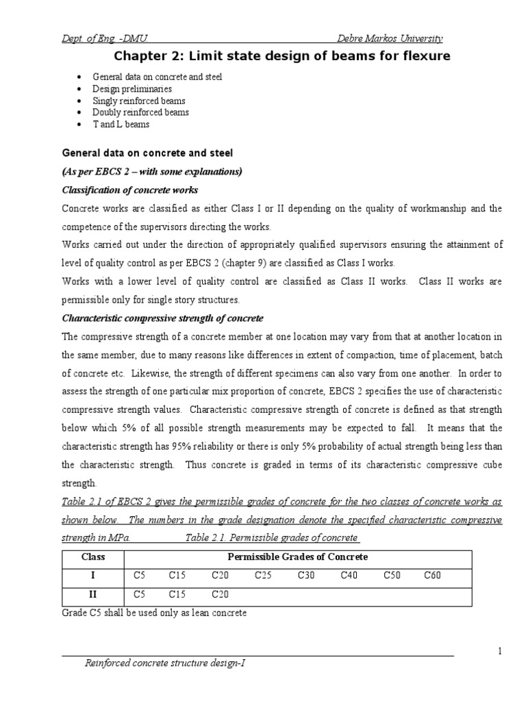 Chapter 2: Limit State Design of Beams For Flexure: General Data On ...