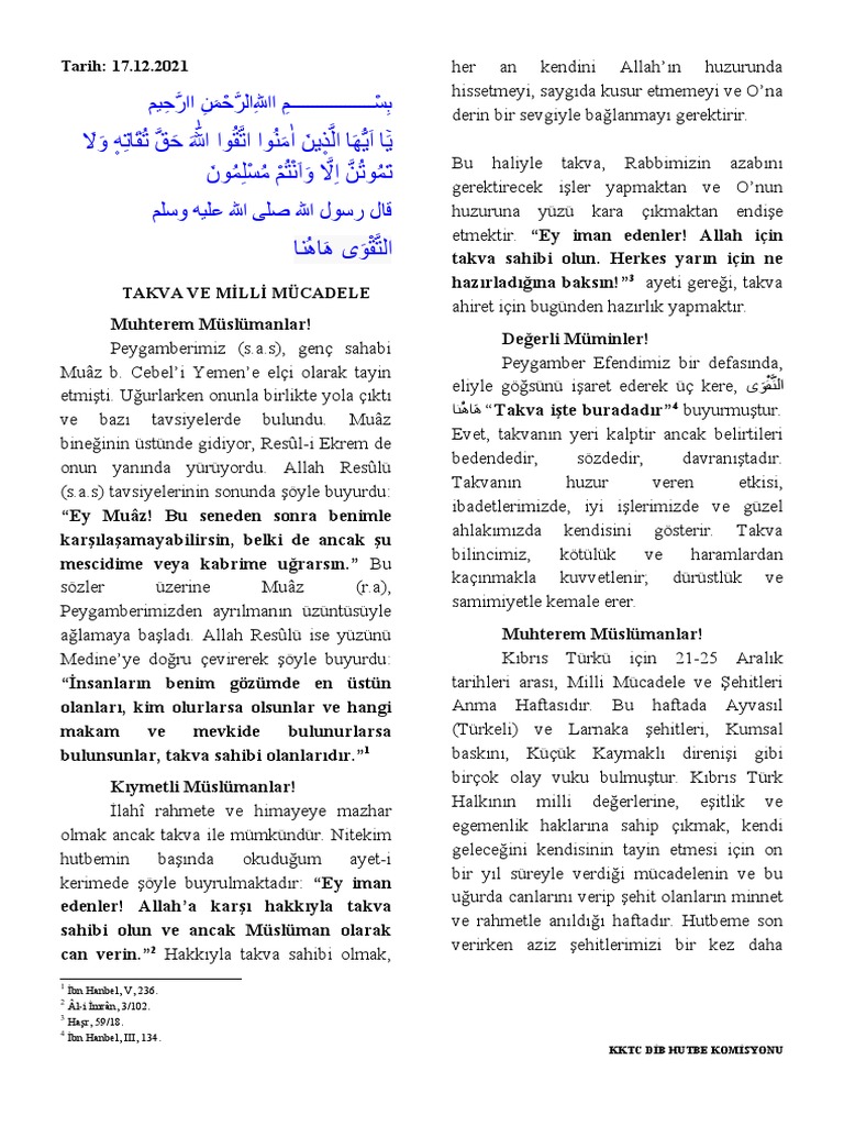 17.12.2021 Takva Ve Milli Mucadele | PDF