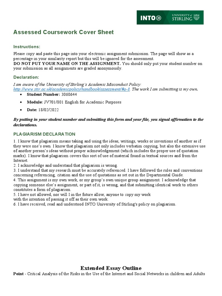 Assessed Coursework Cover Sheet: Instructions | PDF | Popular Culture ...