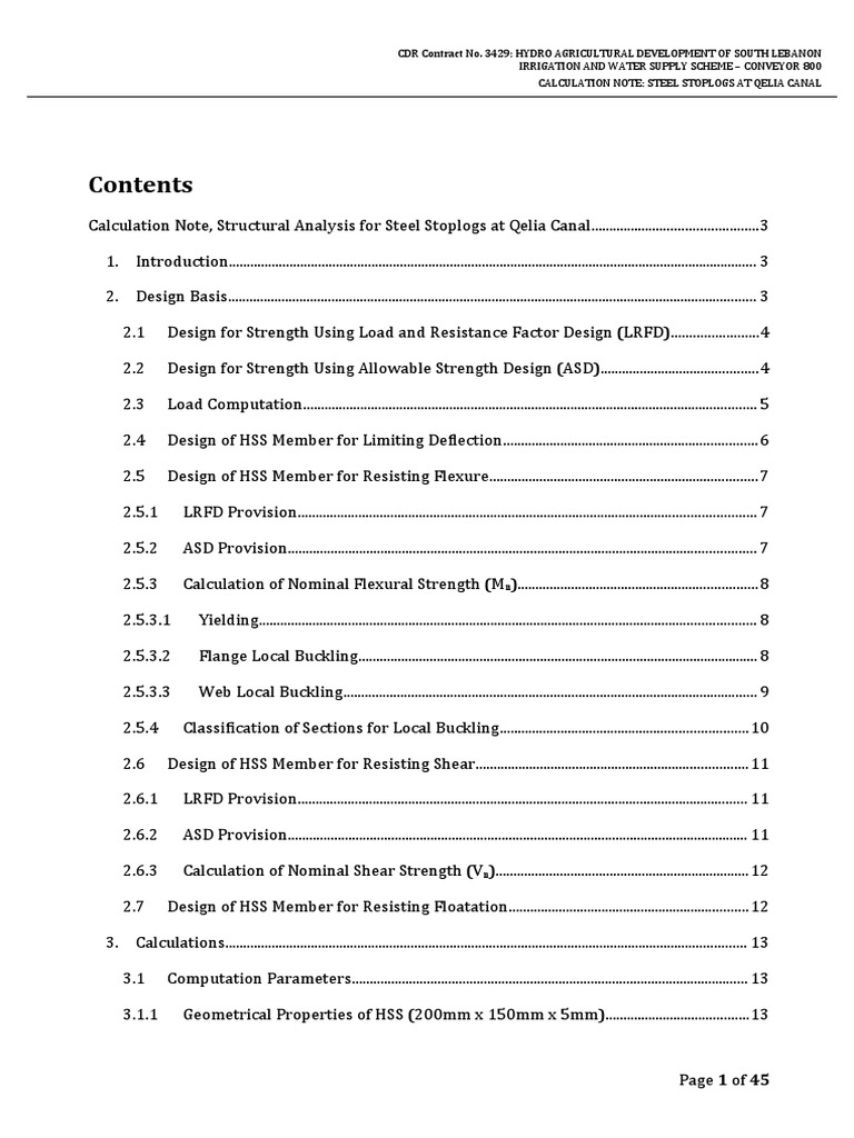 Stoplog Calculation Note | PDF | Strength Of Materials | Construction
