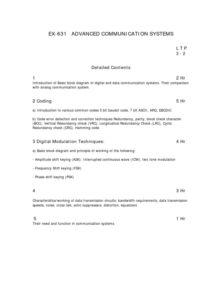 Advanced Communication Systems Overview | PDF | Error Detection And ...