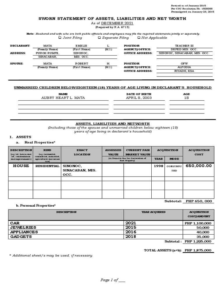 SALN Form 2017 Downloadable Word and PDF File | PDF | Economies