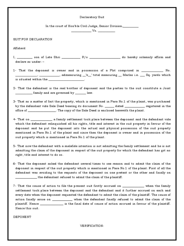 Declaratory Suit | PDF | Lawsuit | Affidavit