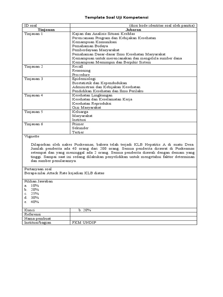 Template Soal Uji Kompetensi: Tinjauan Jabaran | PDF | Kesehatan Holistik | Sains & Matematika