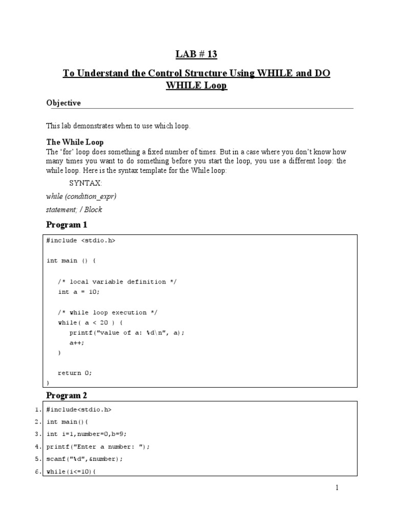 LAB 13 To Understand The Control Structure Using WHILE And DO While 