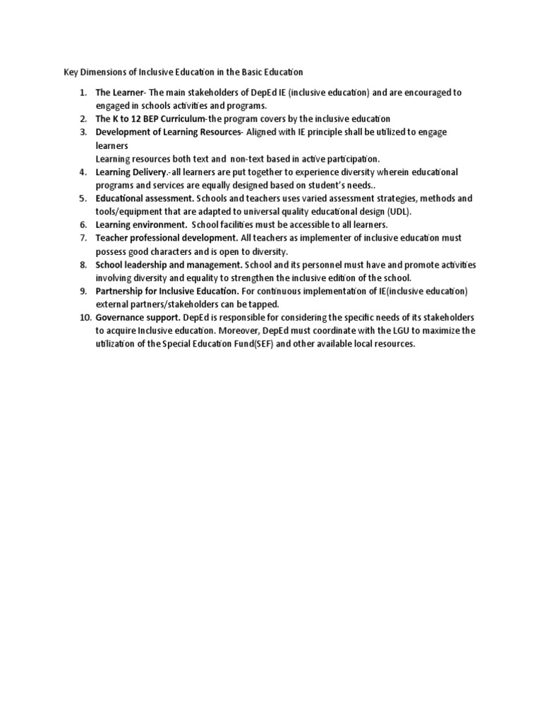 Key Dimensions of Inclusive Education in The Basic Education | PDF