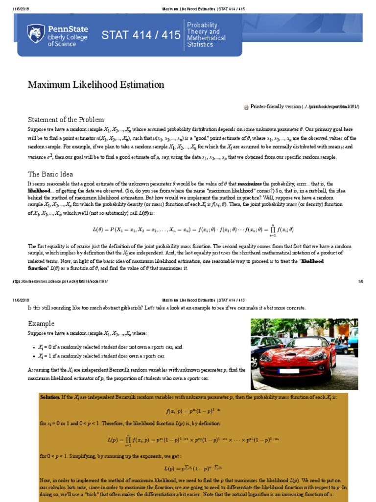 Imp - Maximum Likelihood Estimation - STAT 414 - 415 | PDF | Estimation Theory | Estimator