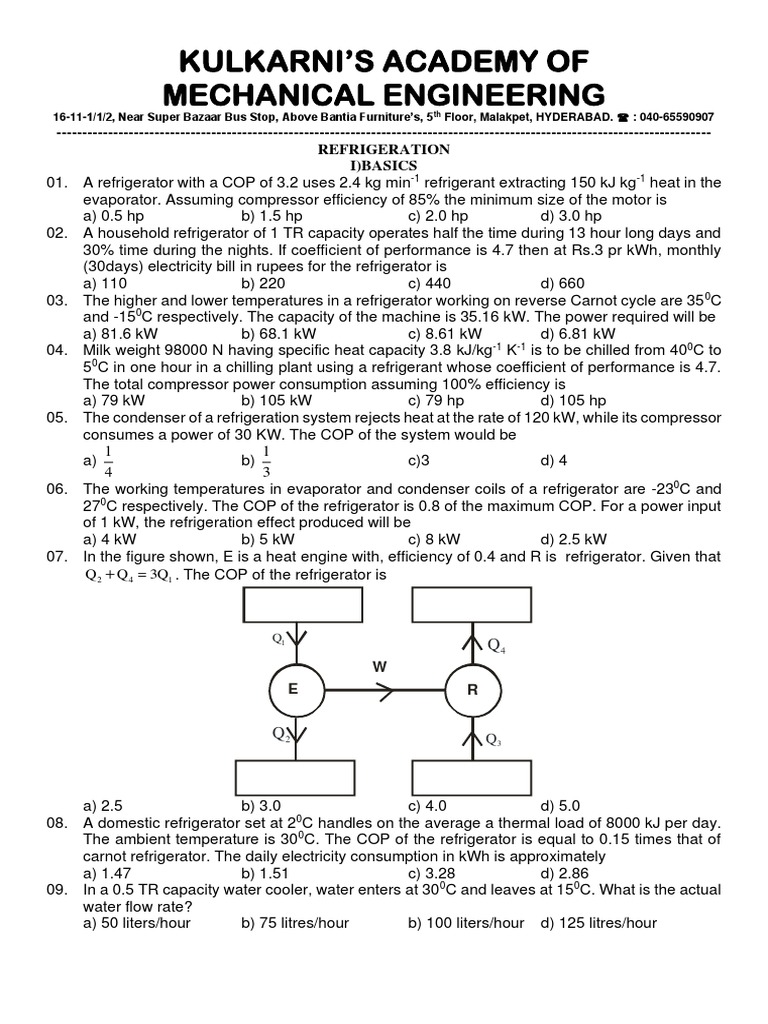Kulkarni'S Academy of Mechanical Engineering | PDF | Refrigerator | Enthalpy