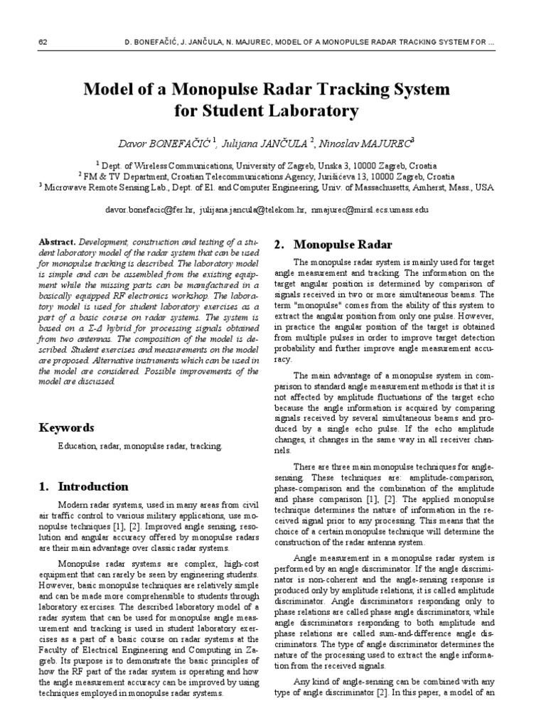 Model of A Monopulse Radar Tracking System For Student Laboratory | PDF ...