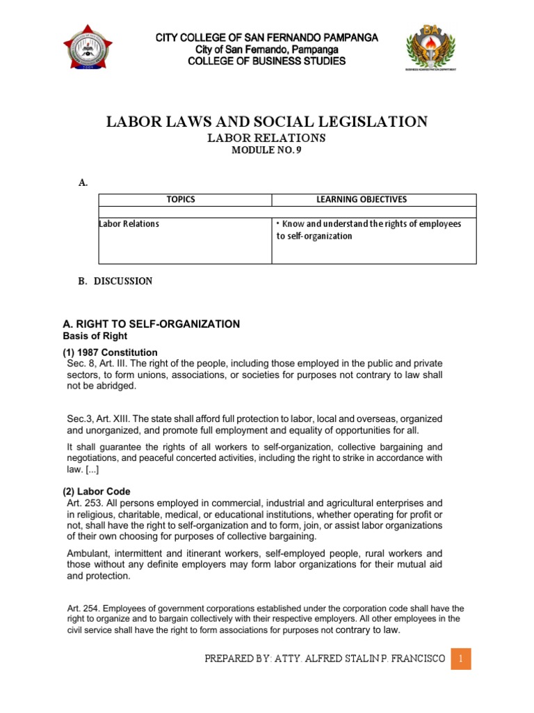 Labor Laws and Social Legislation Module No. 9 | PDF | Employment ...