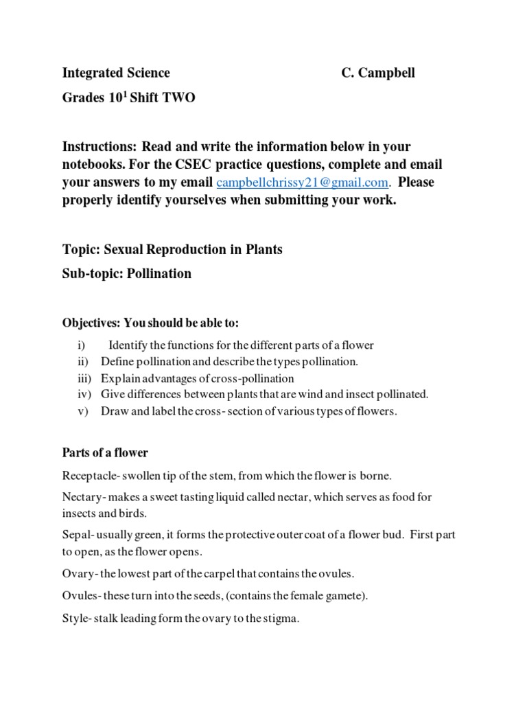 Integrated Science 10-1-2 Sexual Reproduction in Plants | PDF | Flowers ...