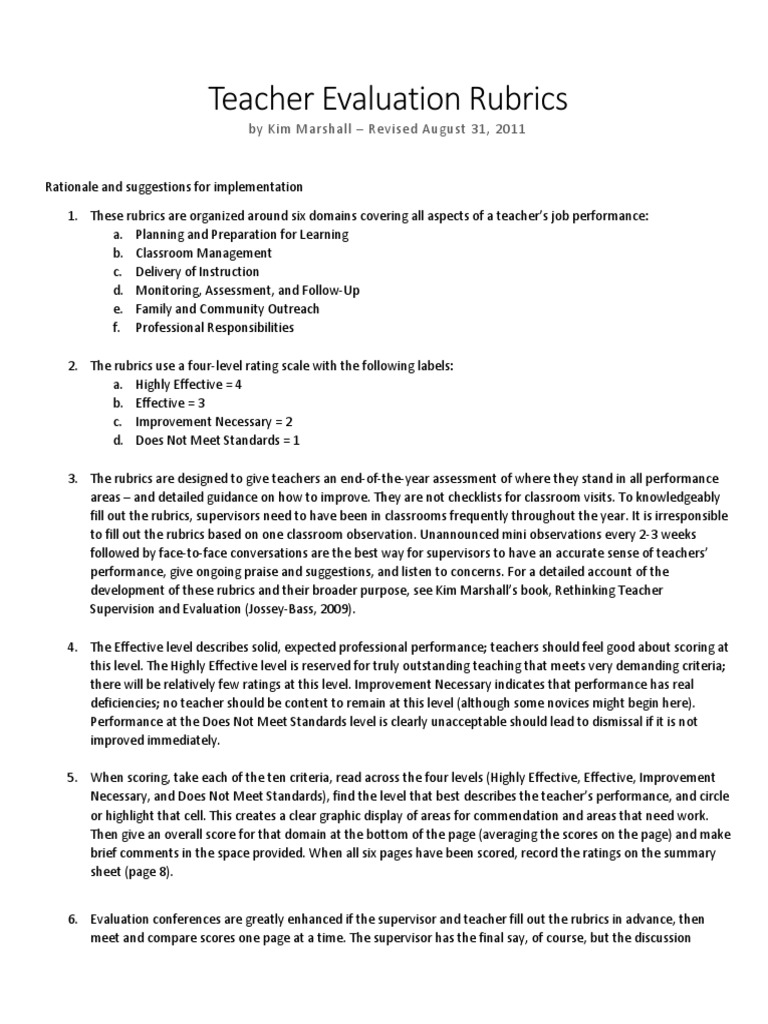 Kim Marshall Teacher Rubrics PDF | PDF | Rubric (Academic) | Disciplines