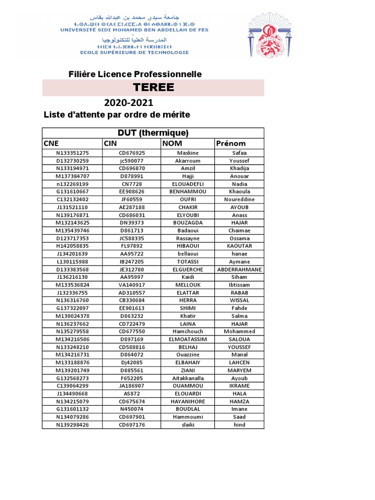 2020-2021 Teree: Filière Licence Professionnelle | PDF