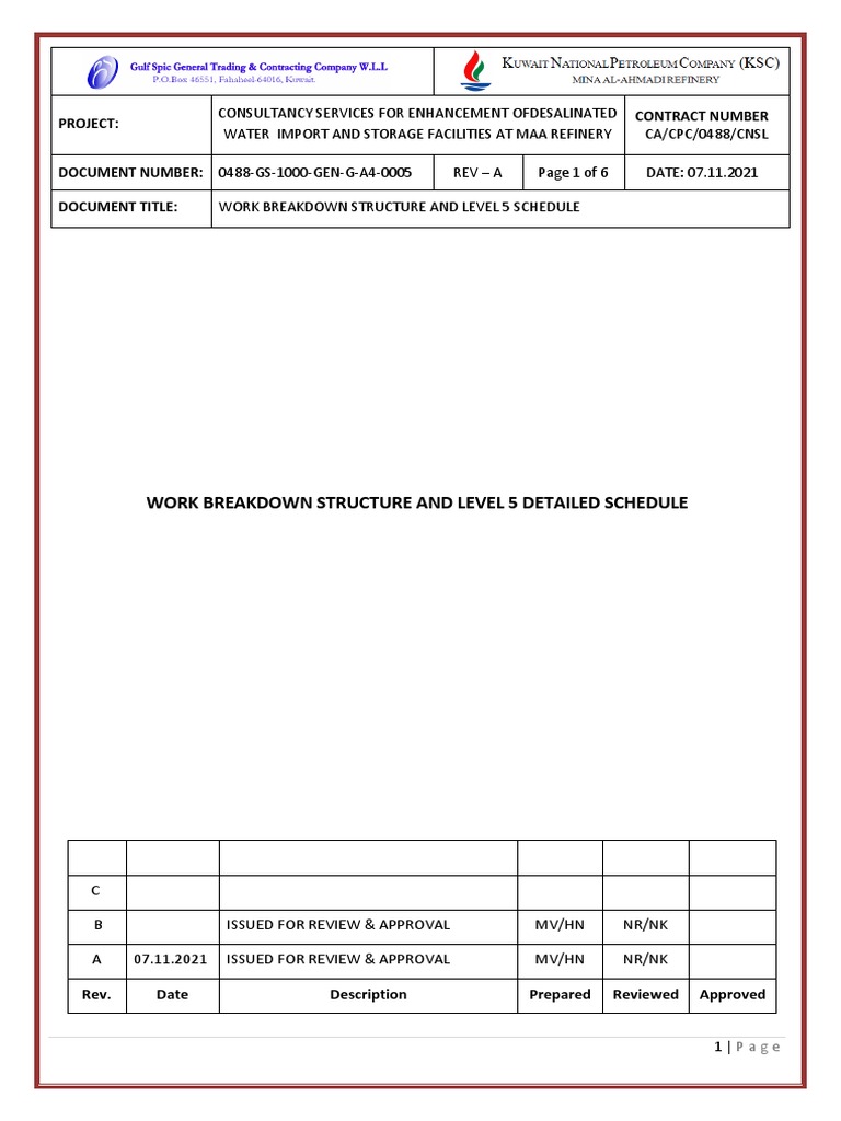 Work Breakdown Structure and Level 5 Detailed Schedule: Project ...