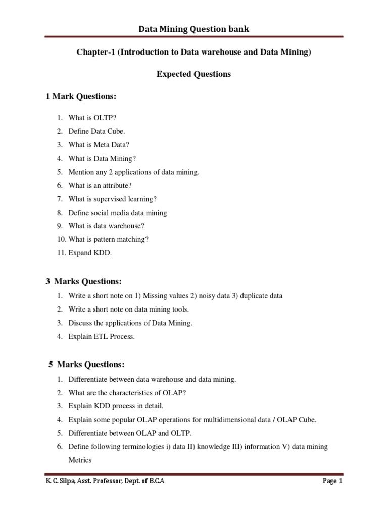 Data Mining Question Bank Chapter-1 (Introduction To Data Warehouse and ...
