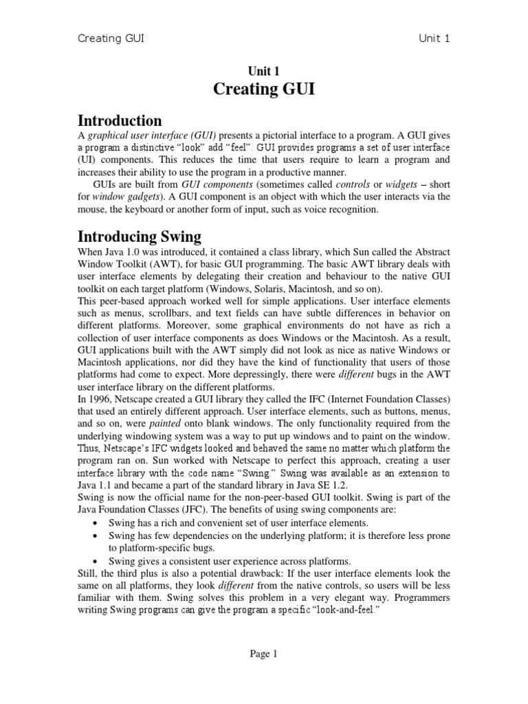 Unit 1 - Creating GUI | PDF | Graphical User Interfaces | Menu (Computing)