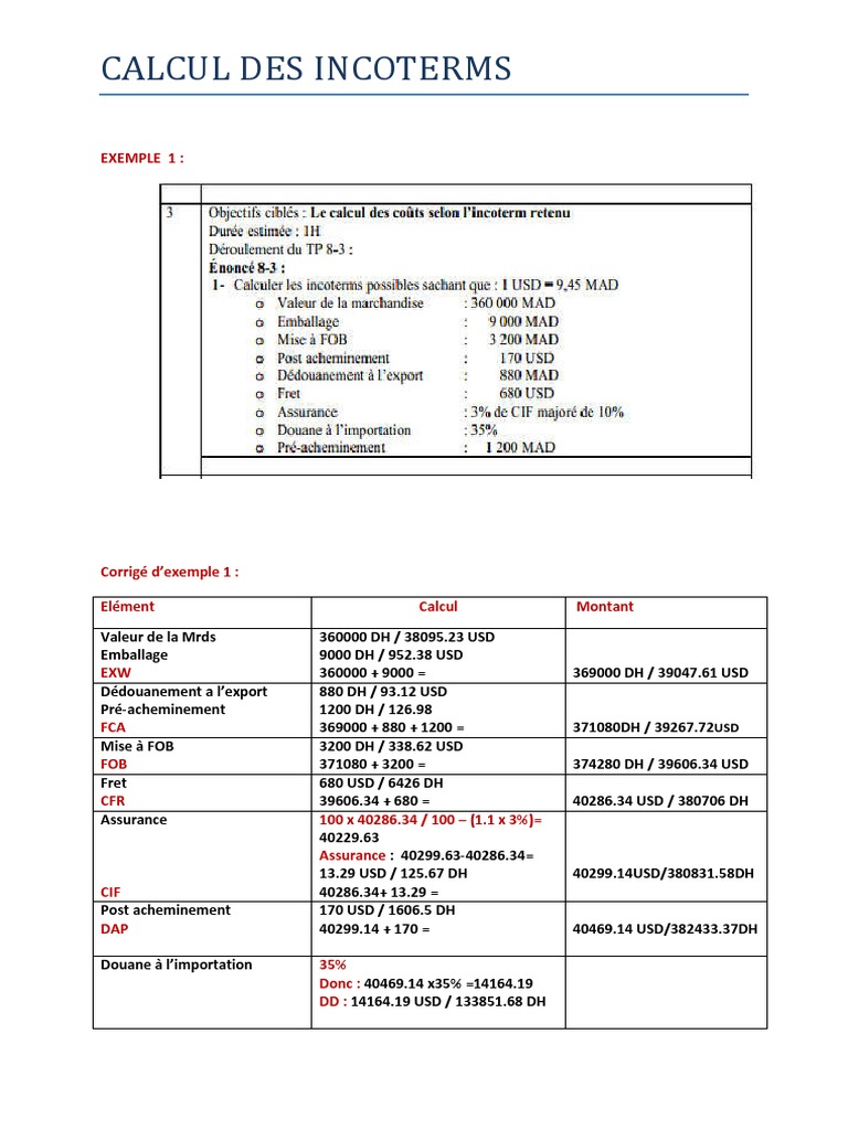 Calcul des Incoterms 2020 | PDF