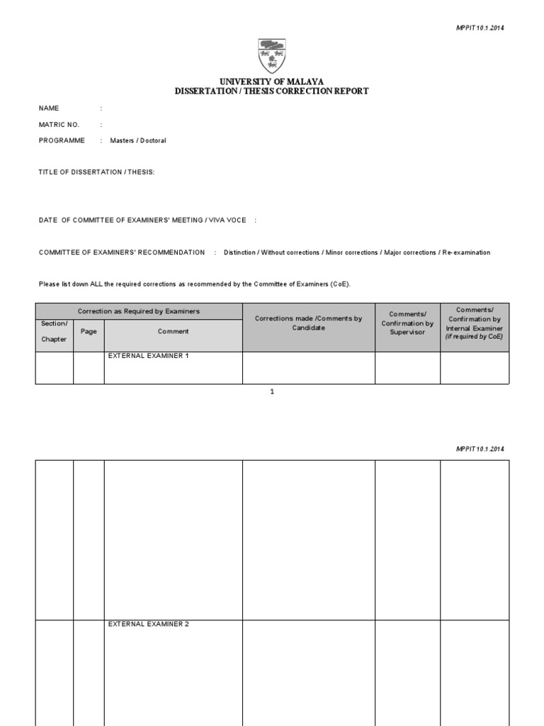 IPS UM 161115 - Thesis or Dissertation Correction Report Form | PDF ...
