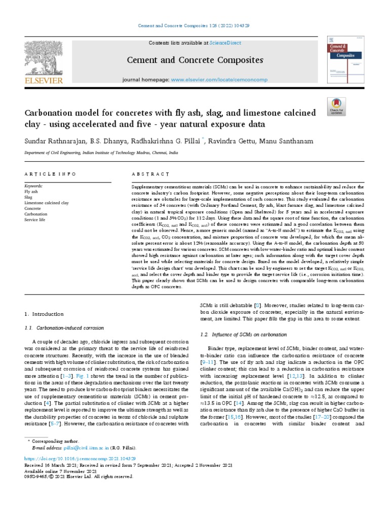 Carbonation Model For Concretes With Fly Ash, Slag, and Limestone ...