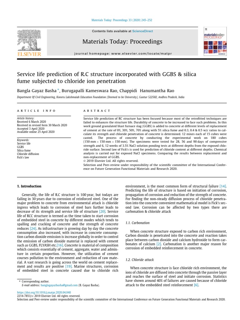 Service Life Prediction of R.C Structure Incorporated With GGBS & Silicafume Subjected To ...