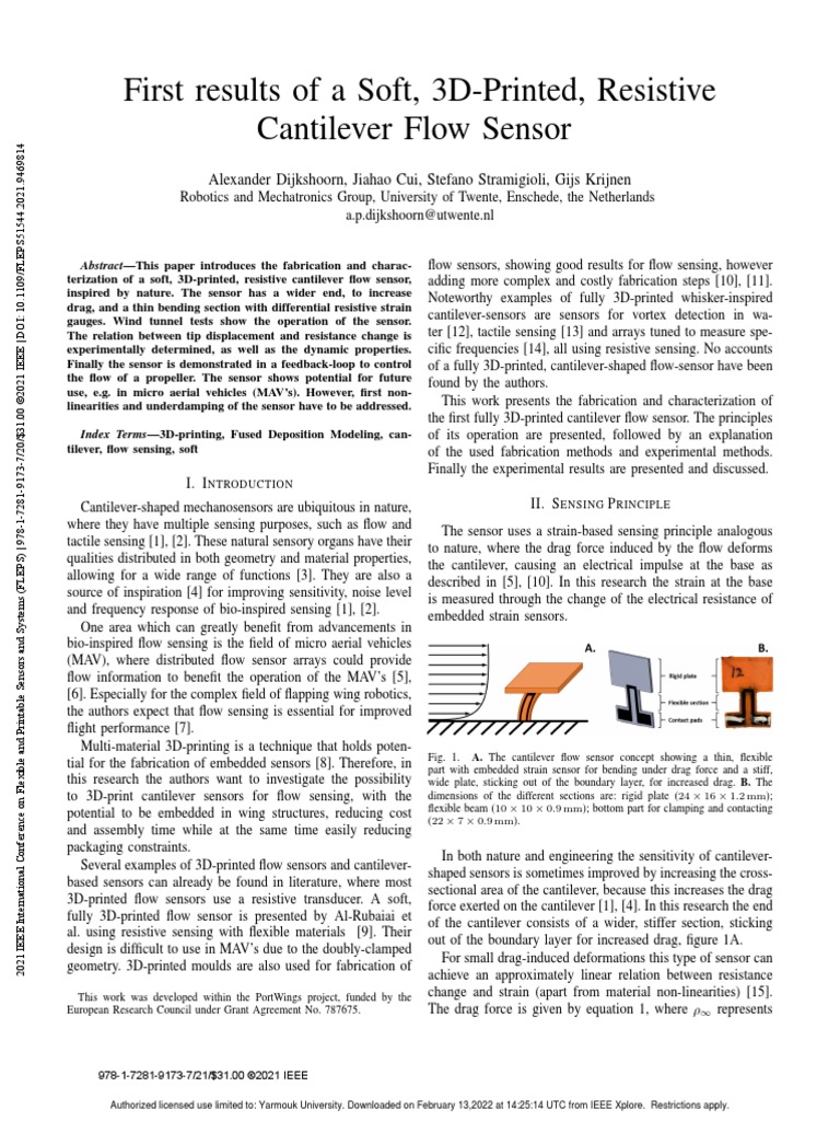 First Results of A Soft, 3D-Printed, Resistive Cantilever Flow Sensor ...