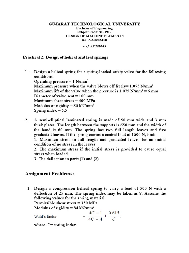 Practical 2 Design of Helical and Leaf Springs | PDF | Stress ...