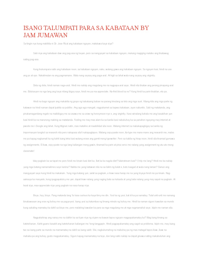 Isang Talumpati para Sa Kabataan by Jam | PDF