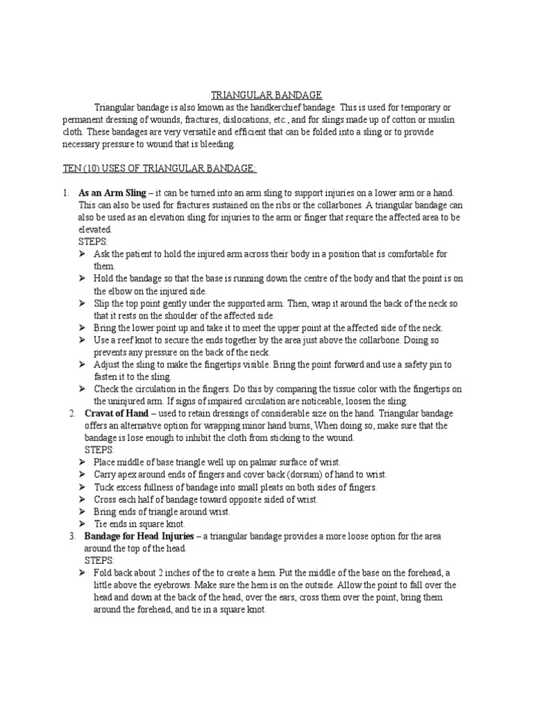 Day 1 (Uses of Triangular Bandage) | PDF | Shoulder | Hand