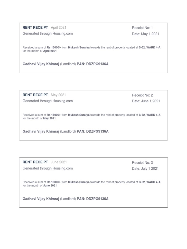 Hra Receipt RS.18000 Per Month | PDF | Property Law | Factor Income ...