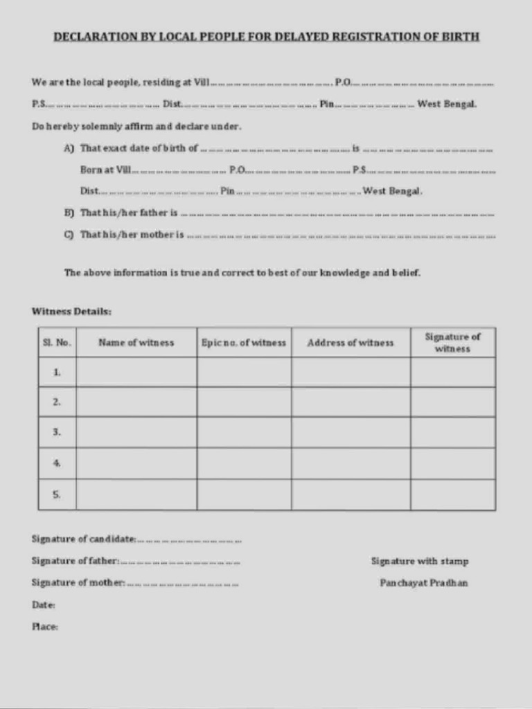 Birth Certificate Declaration | PDF
