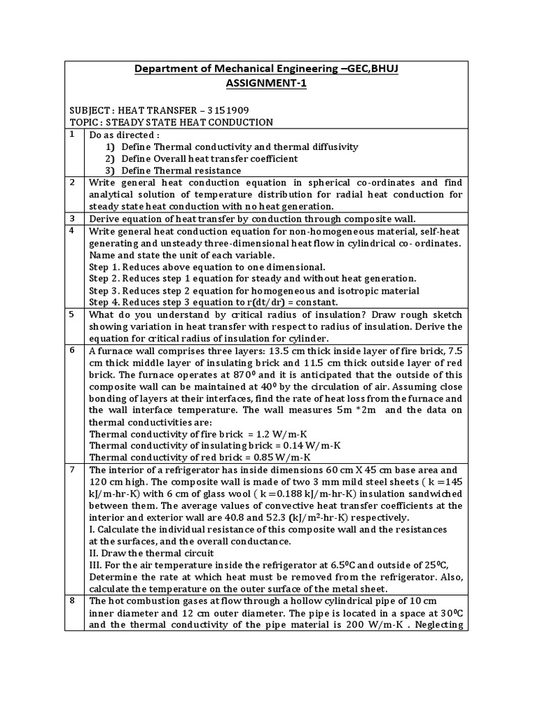 Assignment 1 Steady State Heat Conduction 2 | PDF | Thermal Insulation | Thermal Conduction