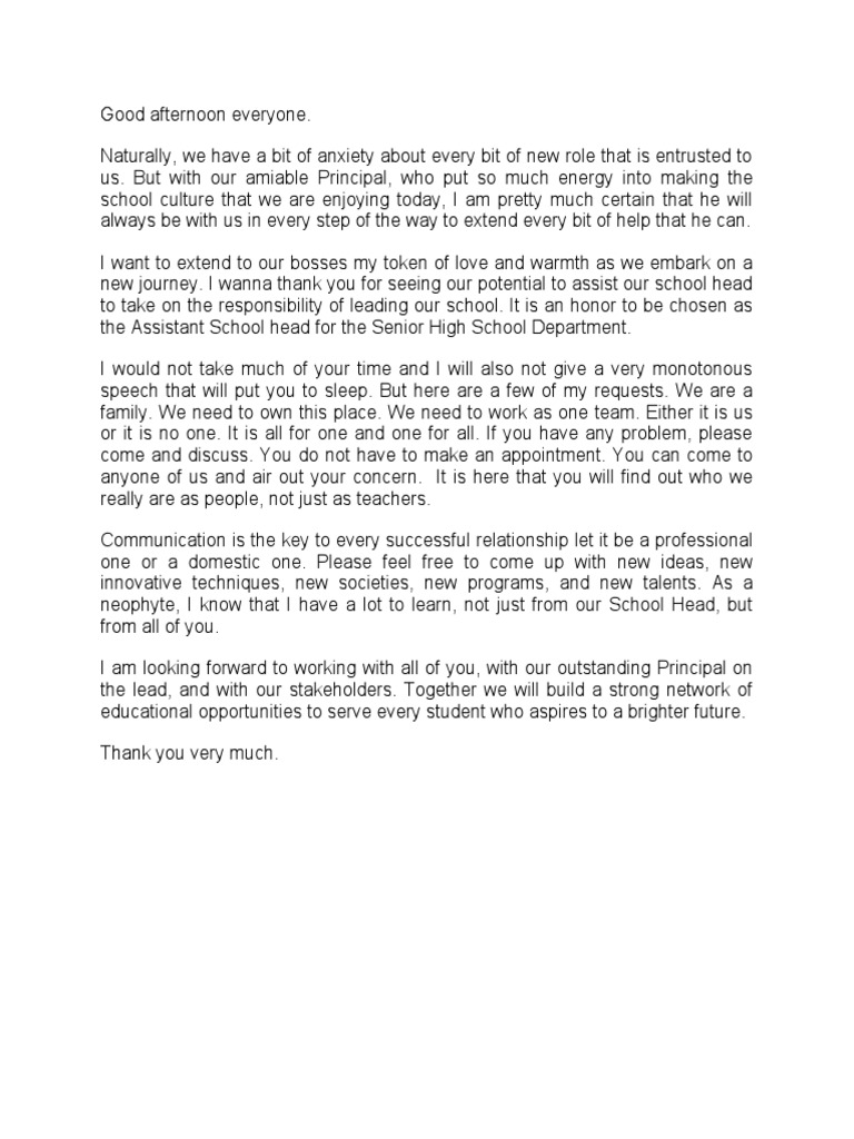 Acceptance Speech Asst School Head | PDF