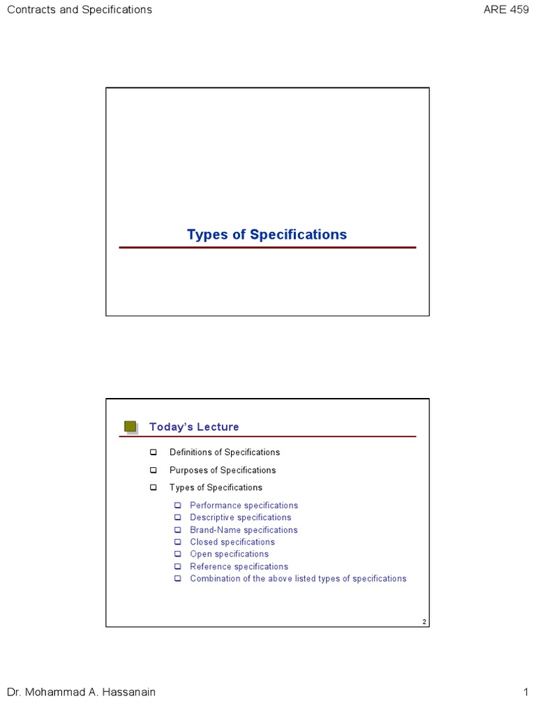 Topic 10 - Types of Specifications | PDF | Specification (Technical ...