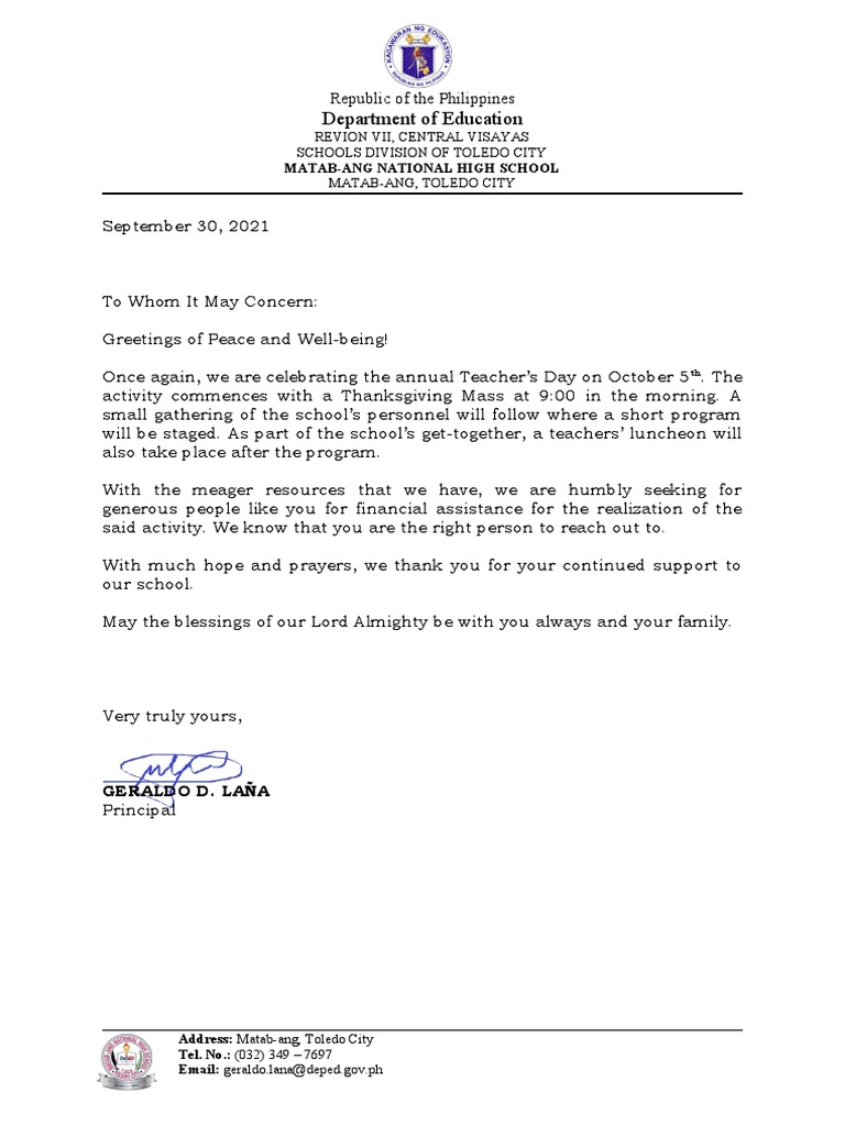 Solicitation Letter - Teacher's Day | PDF