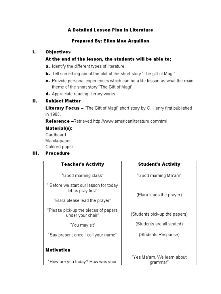 A Detailed Lesson Plan in Literature | PDF | Poetry | Lesson Plan