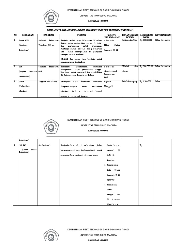 Rencana Proker Divisi Advokasi Salinan Salinan Salinan | PDF