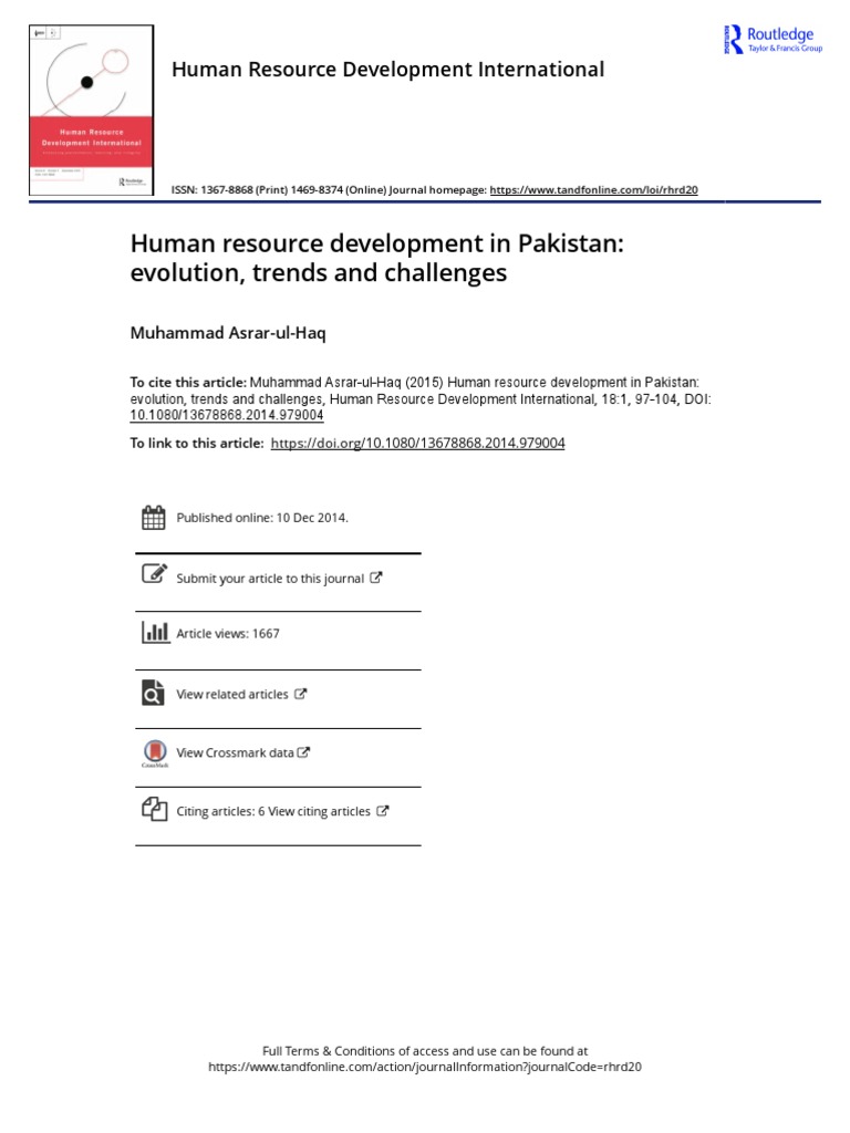 Human Resource Development in Pakistan Evolution Trends and Challenges ...