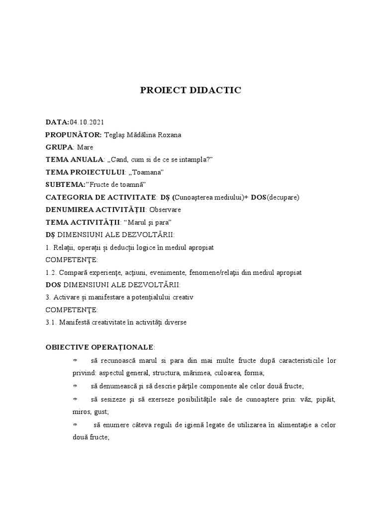 DS CUNOASTEREA MEDIULUI DOS Decupare Marul - Si - para - Observare | PDF