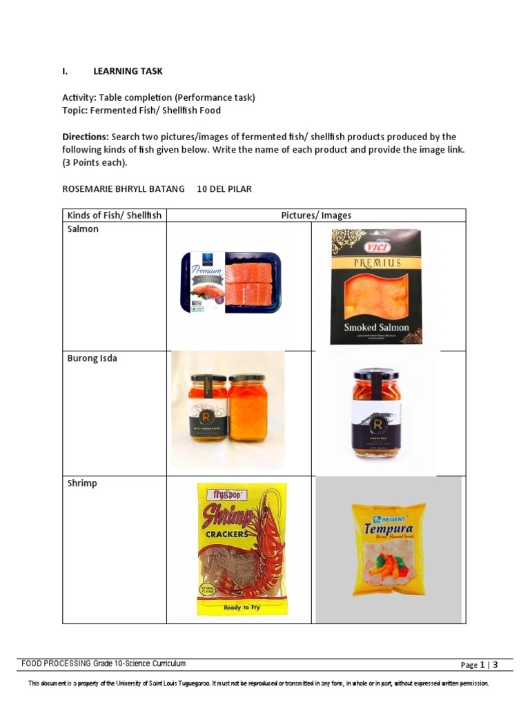 I. Learning Task: FOOD PROCESSING Grade 10-Science Curriculum | PDF