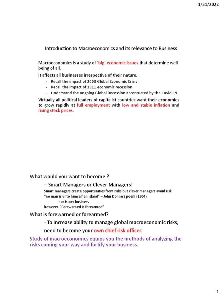 Session 1 - Introduction To Macroeconomics | PDF | Inflation ...