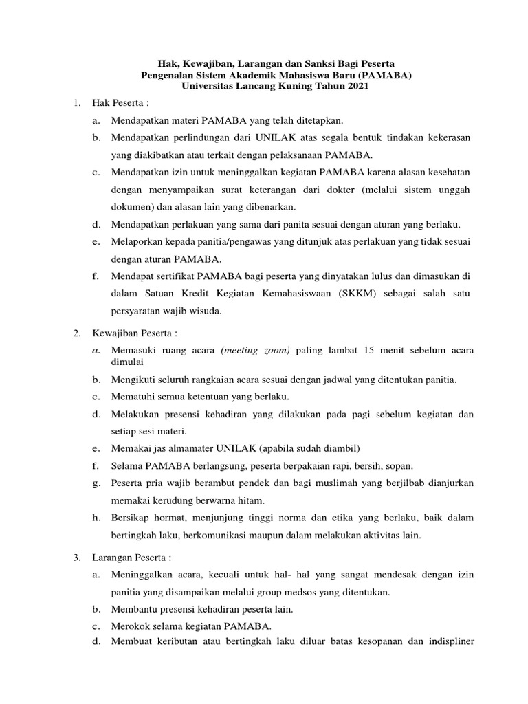 1 Ketentuan Praktis Pamaba Unilak 2021 | PDF | Karier & Perkembangan