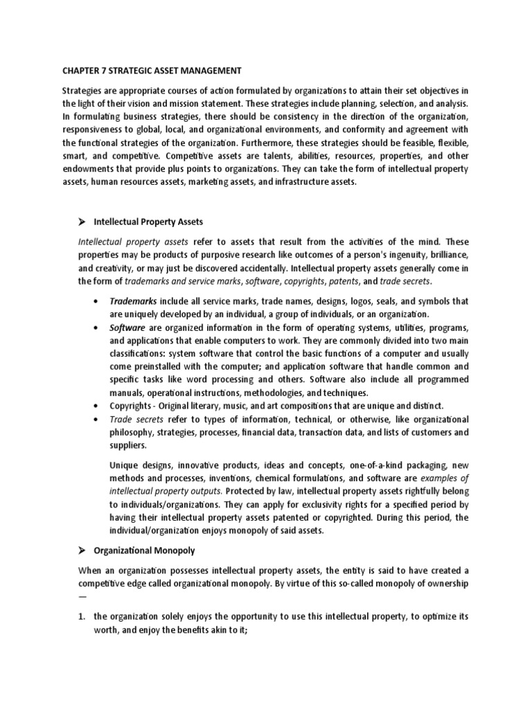 Chapter 7 Strategic Asset Management | PDF | Intellectual Property ...