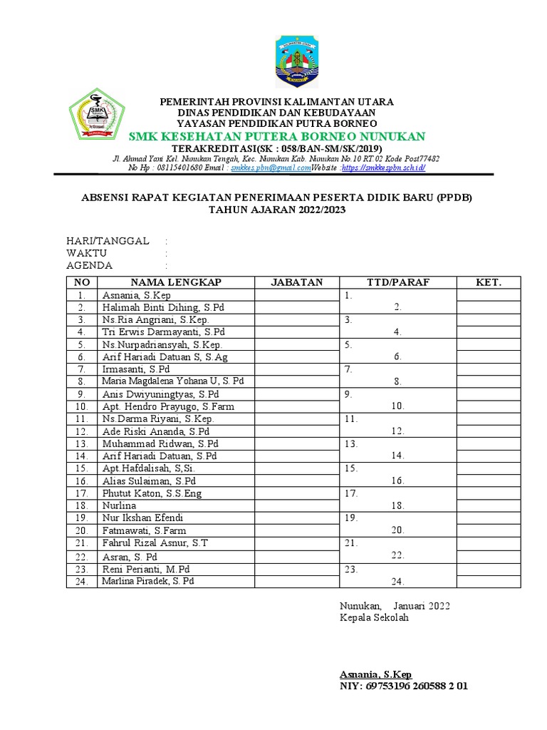 Absensi Rapat PPDB | PDF